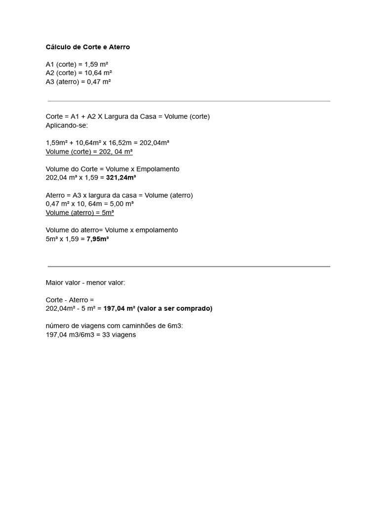 Cálculo de Corte e Aterro | PDF