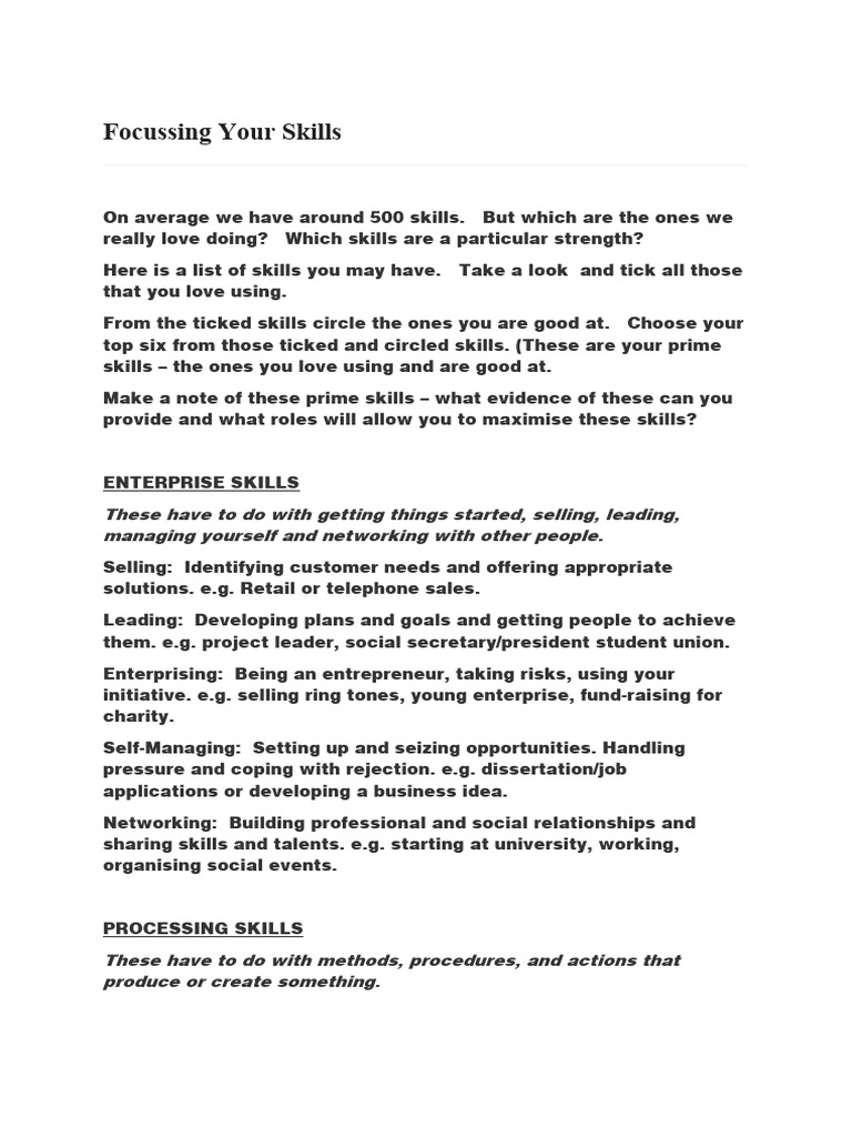 Identifying Your Skills | PDF | Creativity | Cognition