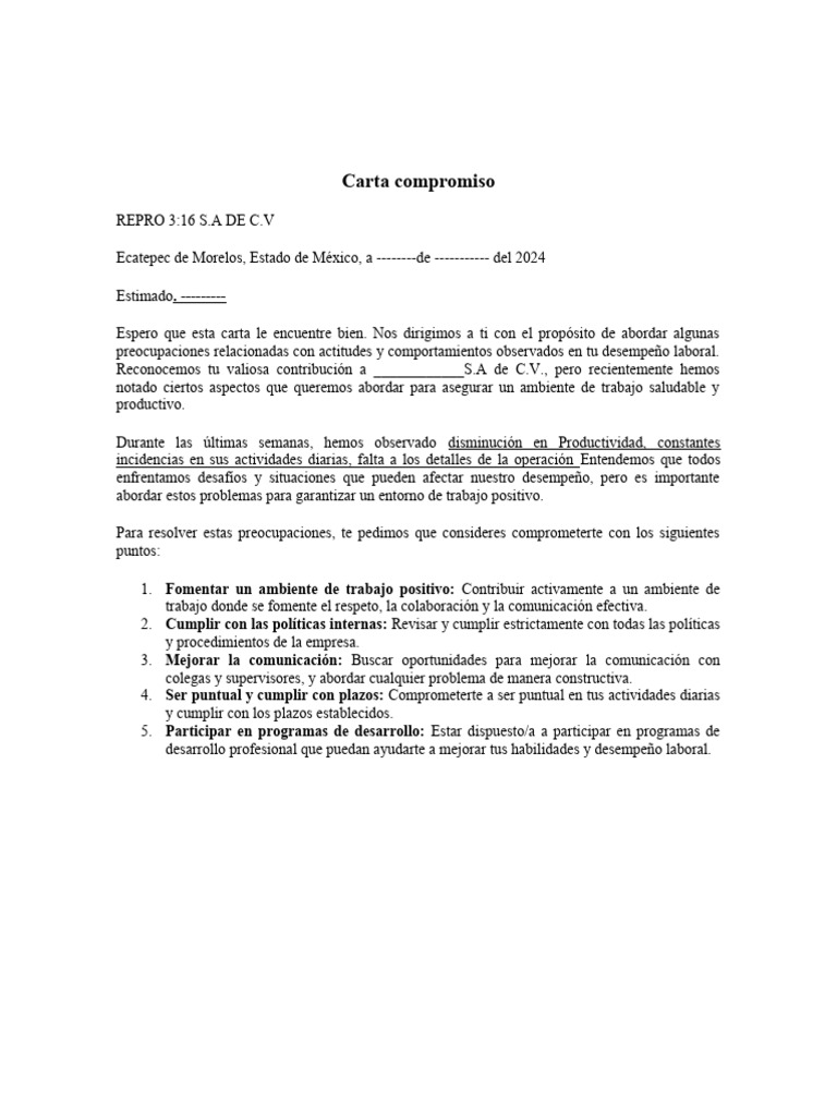 Carta Compromiso Editable | PDF