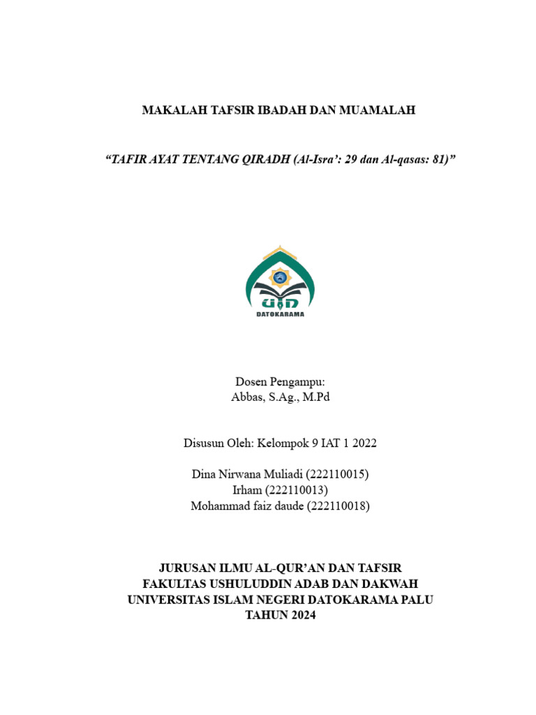 Makalah Tafsir Ibadah Dan Muamalah | PDF