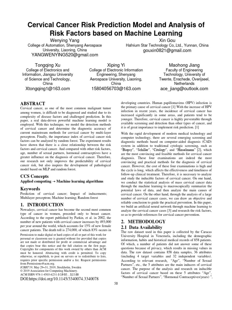 Cervical Cancer Risk Prediction Model and Analysis of Risk Factors ...
