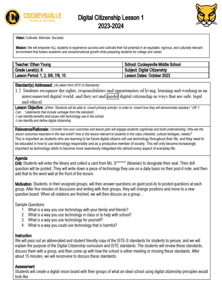 Digital Citizenship Unit Plan | PDF | Cyberbullying | Teachers