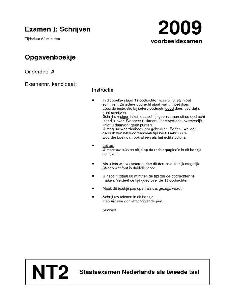 Schrijven NT2 Niveau B1 Deel A 2009 | PDF