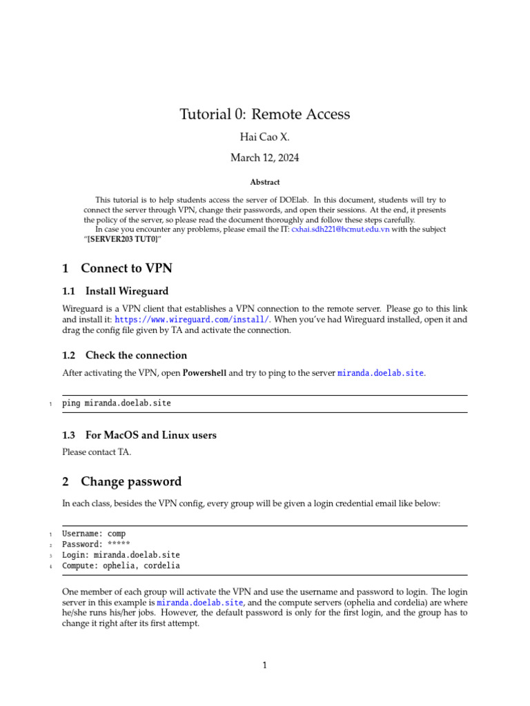 Tutorial 0 Remote Access | PDF | Server (Computing) | Password
