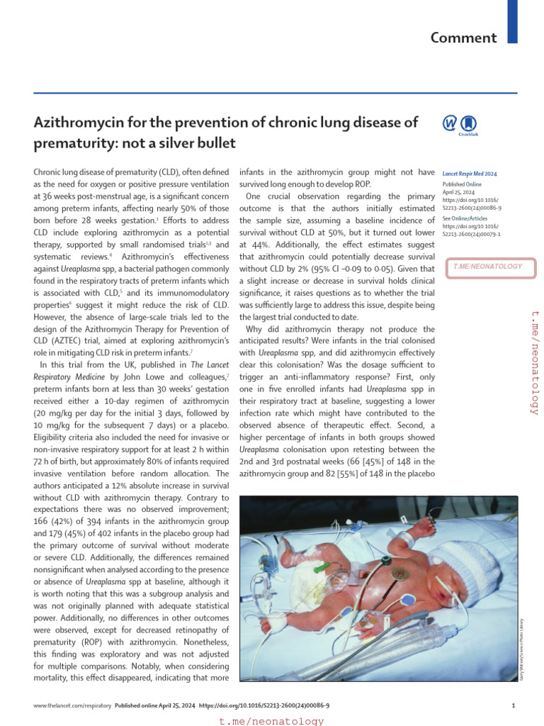Azithromycin For The Prevention of Chronic Lung Disease of Prematurity ...