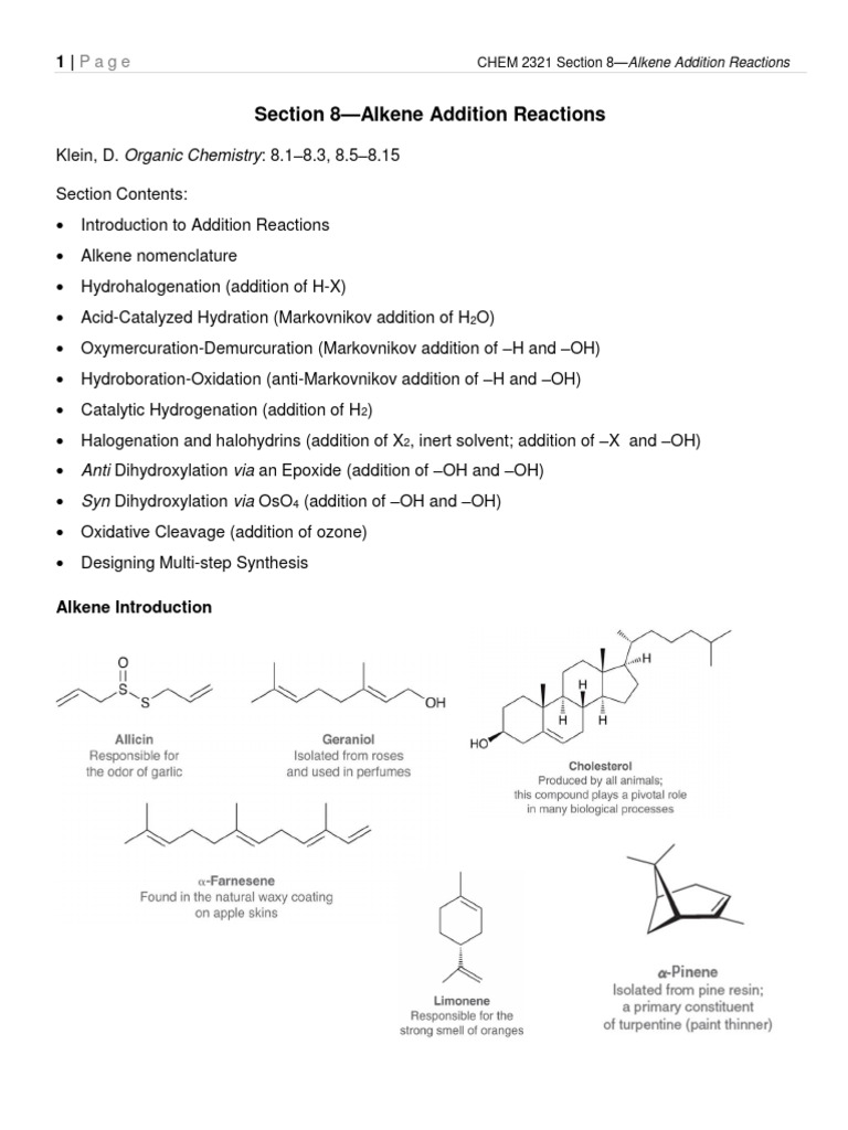 Alkene Addition Reactions Overview | PDF | Chemical Reactions | Alkene