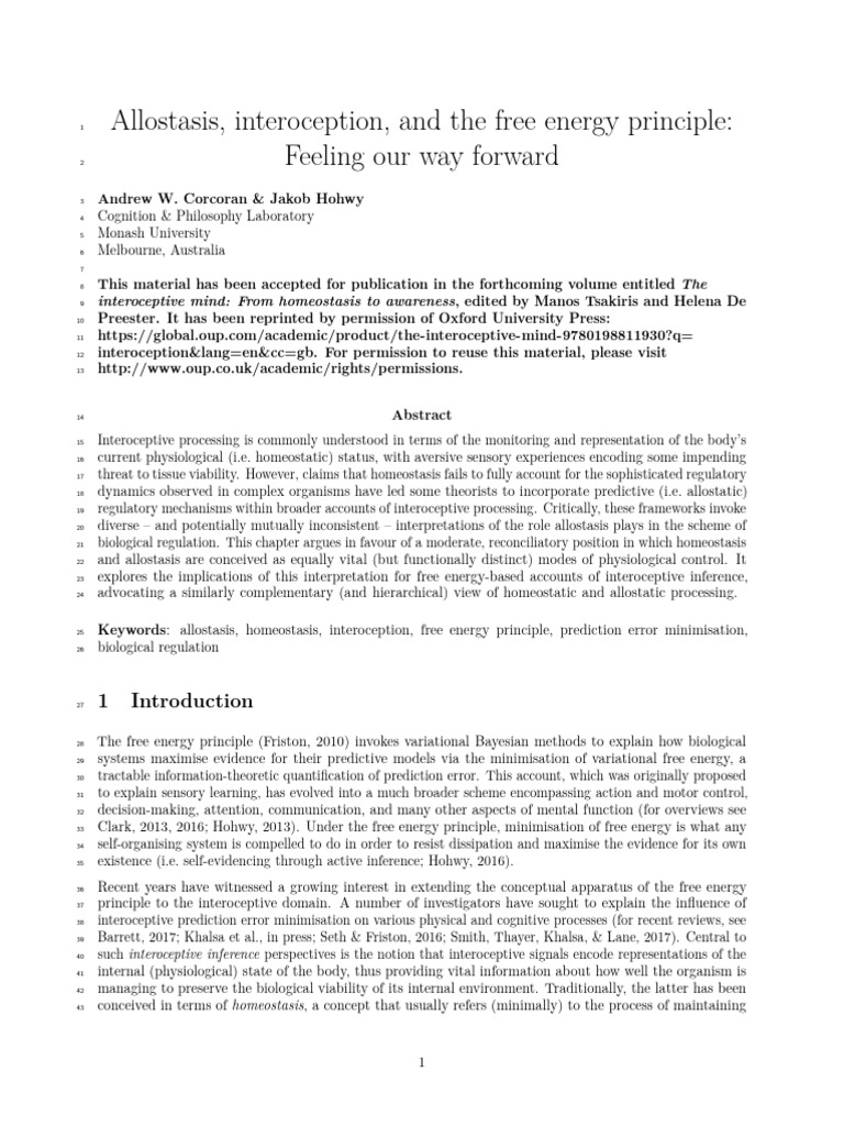 Interoception and Allostasis Explained | PDF | Homeostasis | Perception
