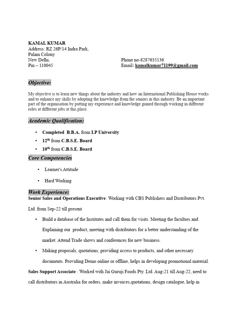 Kamal's Resume | PDF | Sales