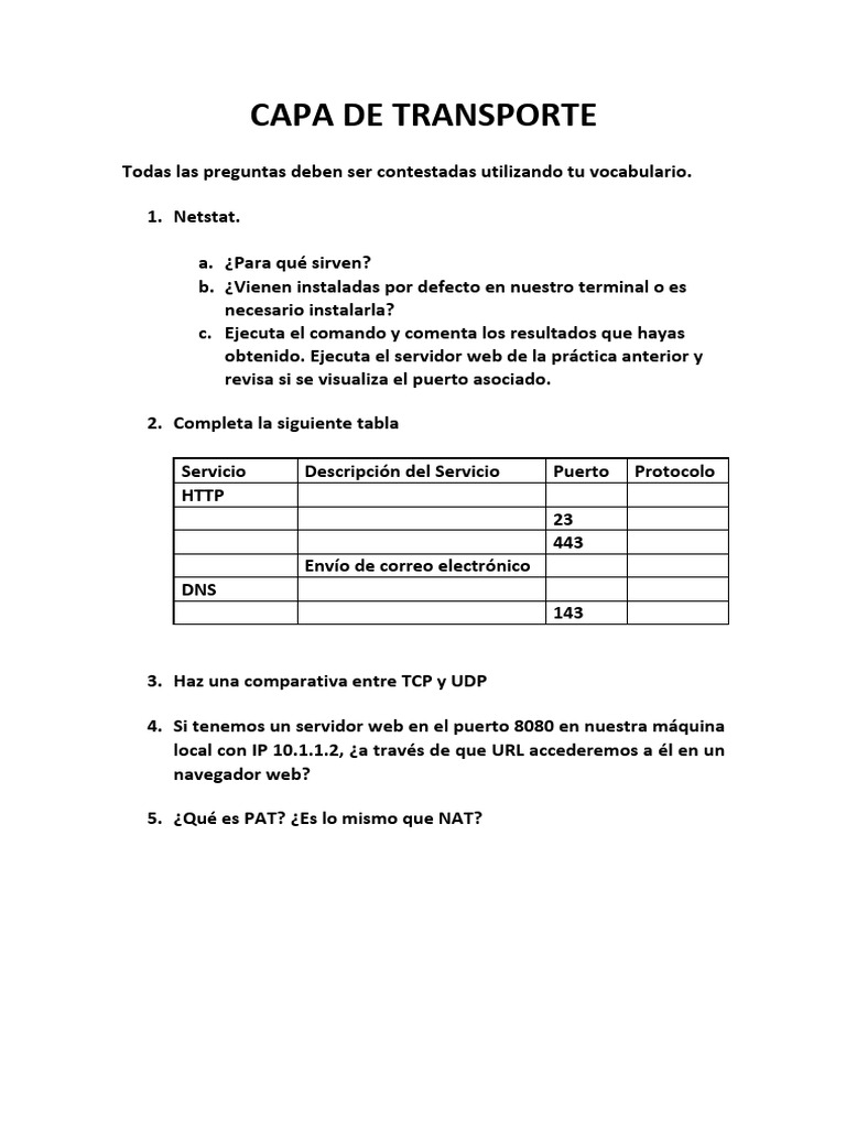 Ejercicios Capa Transporte | PDF