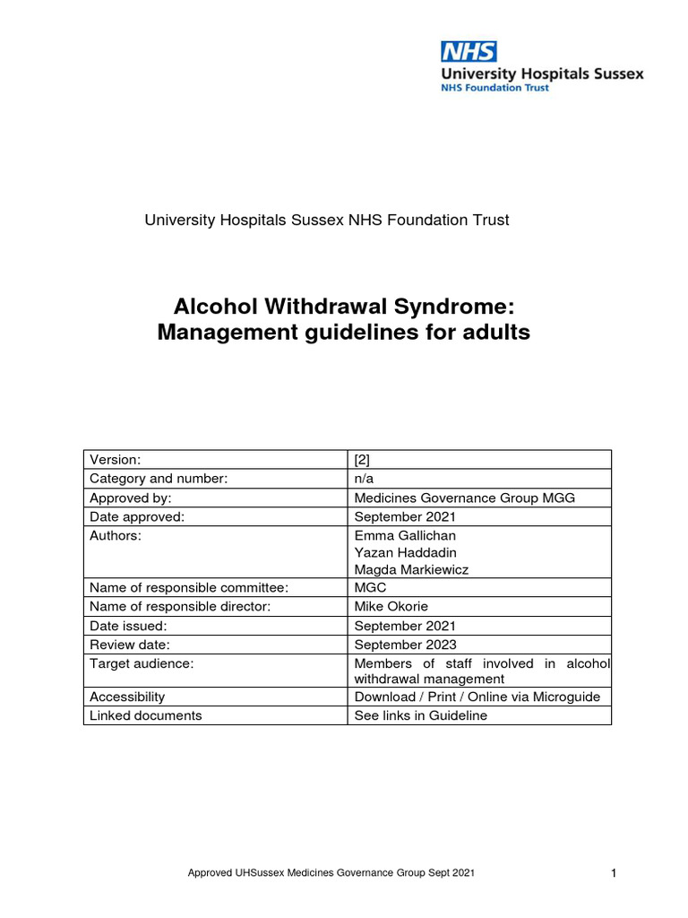 Alcohol Withdrawal Management Guidelines | PDF | Benzodiazepine ...