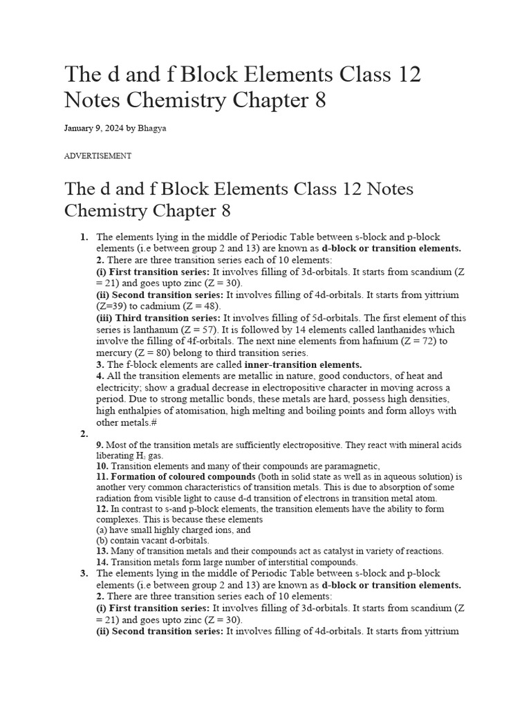 Class 12 Chemistry Notes | Download Free PDF | Transition Metals ...