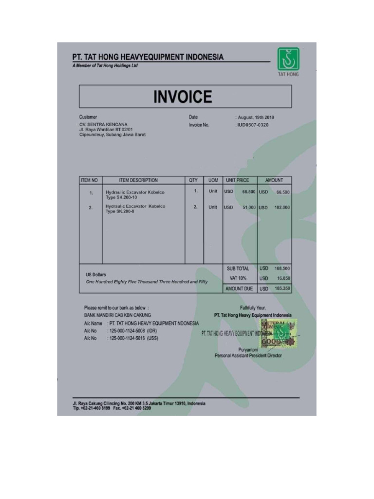 Invoice Kobelco | PDF