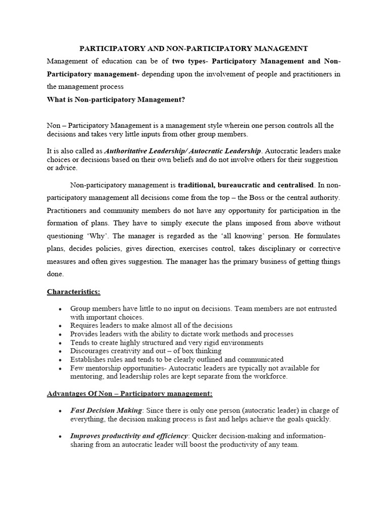 Participatory and Non Participatory | PDF | Leadership | Decision Making