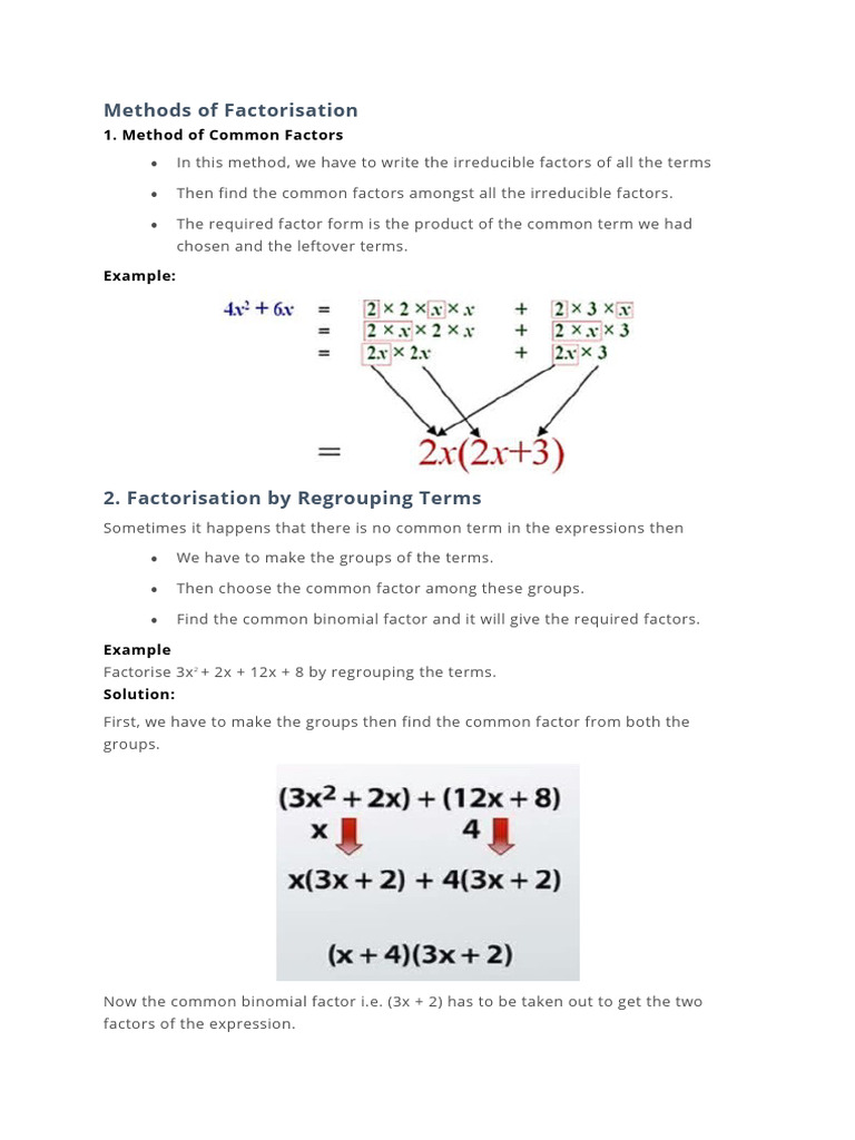Factorisation 8th | PDF | Factorization | Polynomial