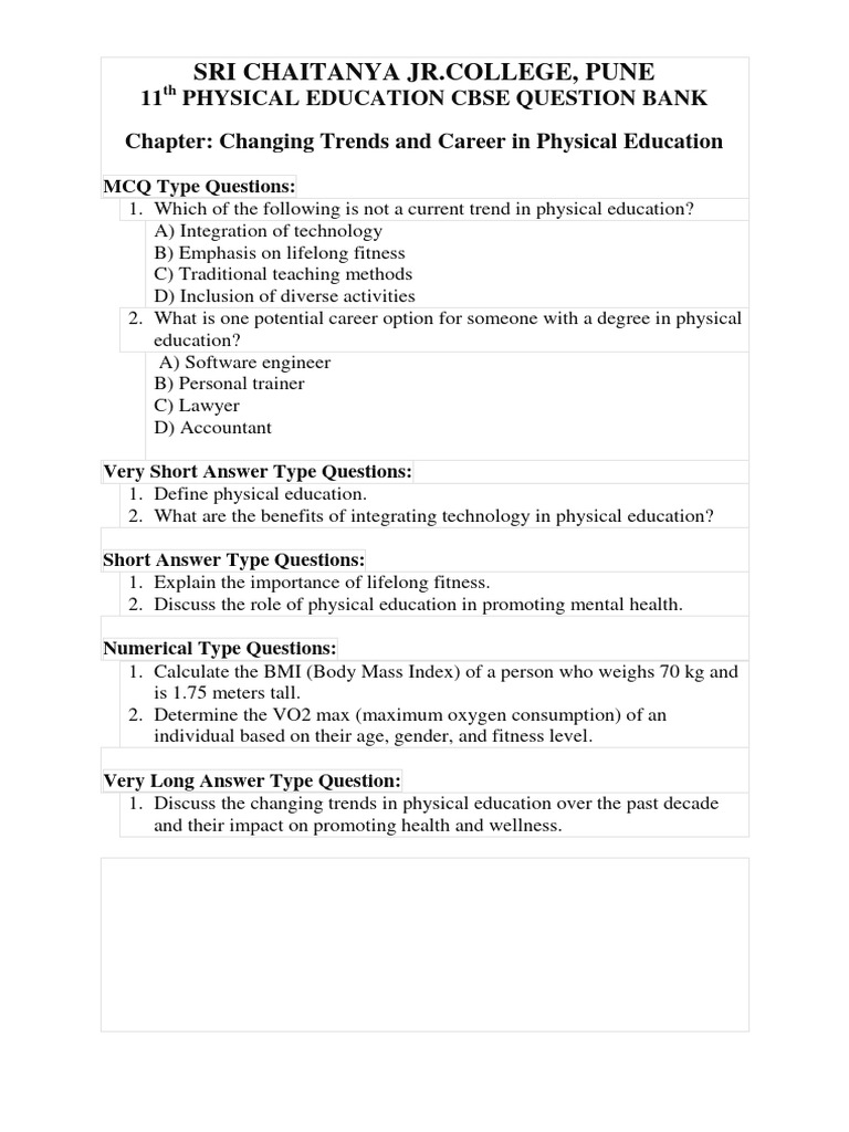 Class 11 Physical Education Question Bank | PDF | Hatha Yoga | Psychology