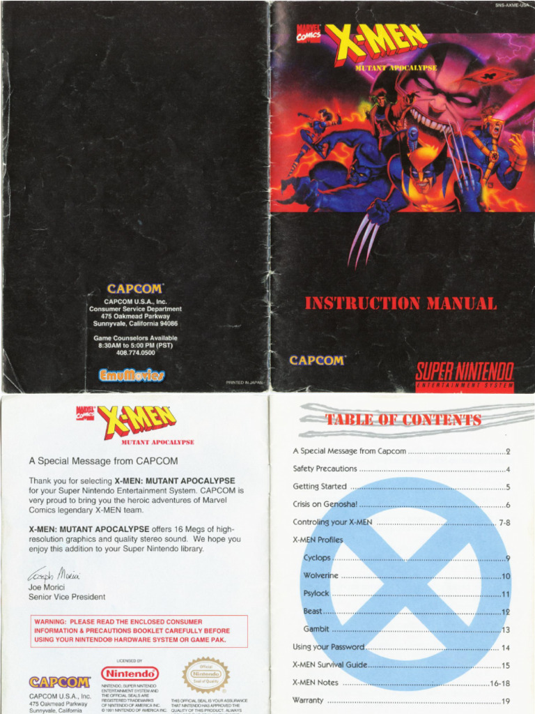 X-Men Mutant Apokalypse - SNES - Manual | PDF