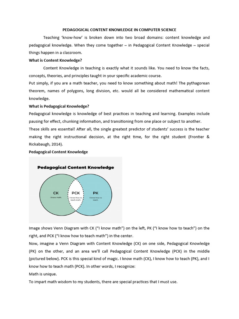 PEDAGOGICAL CONTENT KNOWLEDGE IN COMPUTER SCIENCE | PDF | Procedural Knowledge | Pedagogy