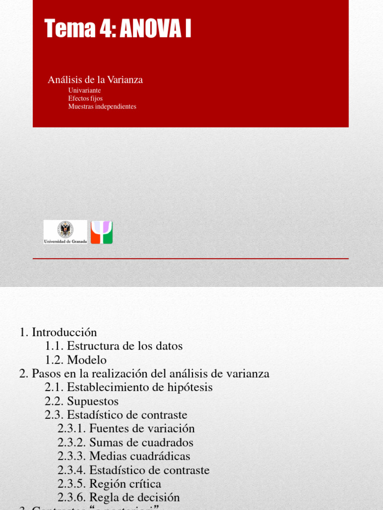 Tema 4 Anova | PDF | Análisis de variación | Diferencia