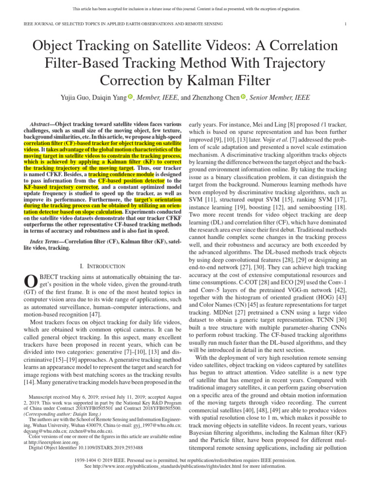 Object Tracking On Satellite Videos - A Correlation Filter Based Tracking Method With Trajectory ...