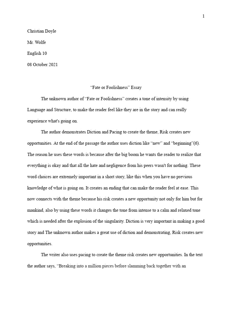 Fate and Foolishness Original Essay. | PDF | Philosophy | General Fiction