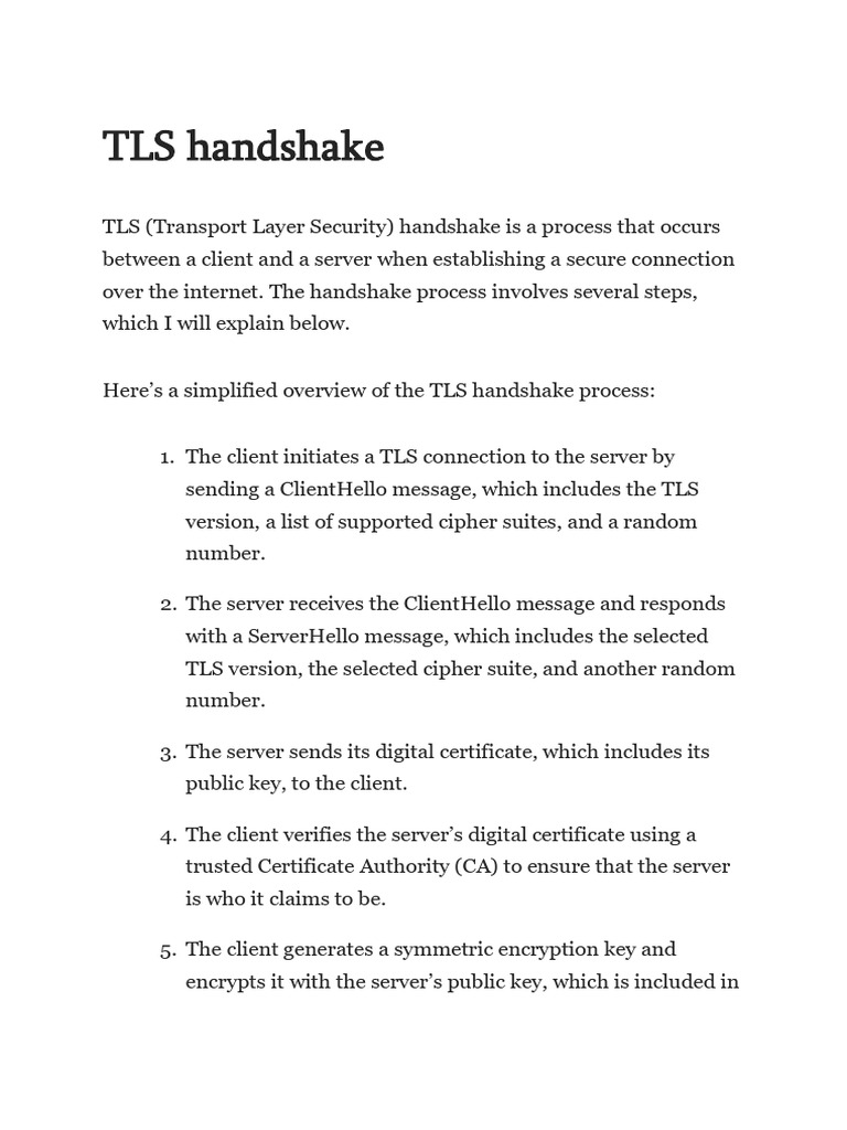 Tls Handshake Pdf Transport Layer Security Public Key Cryptography