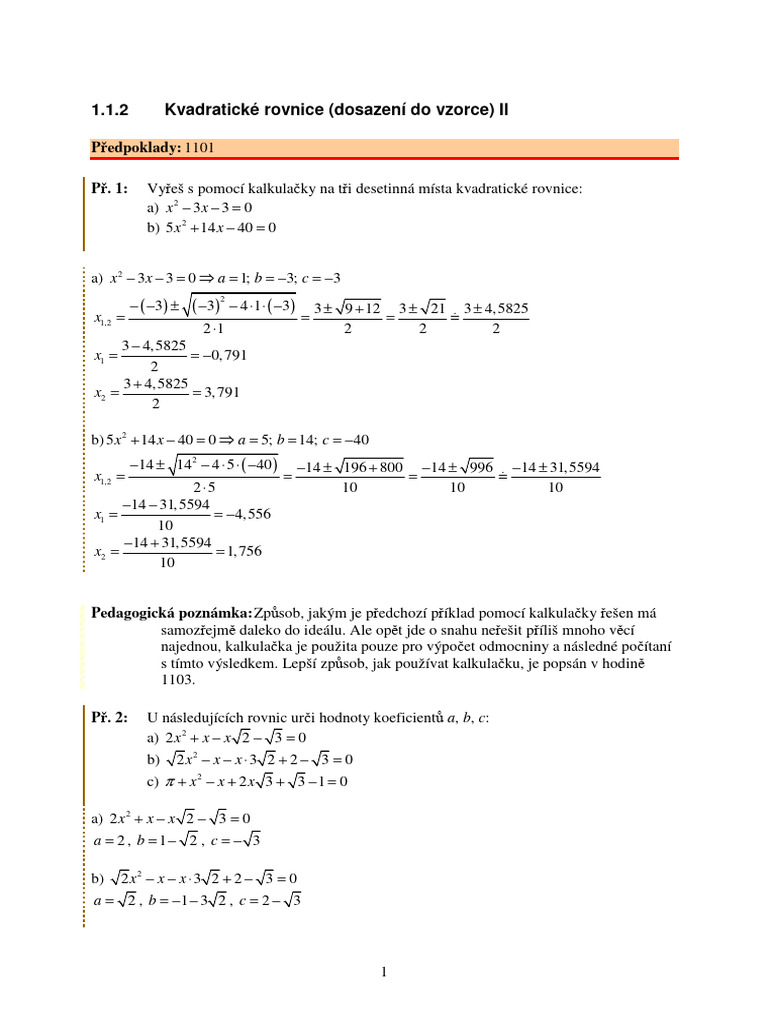 1102 Kvadratické Rovnice II | PDF