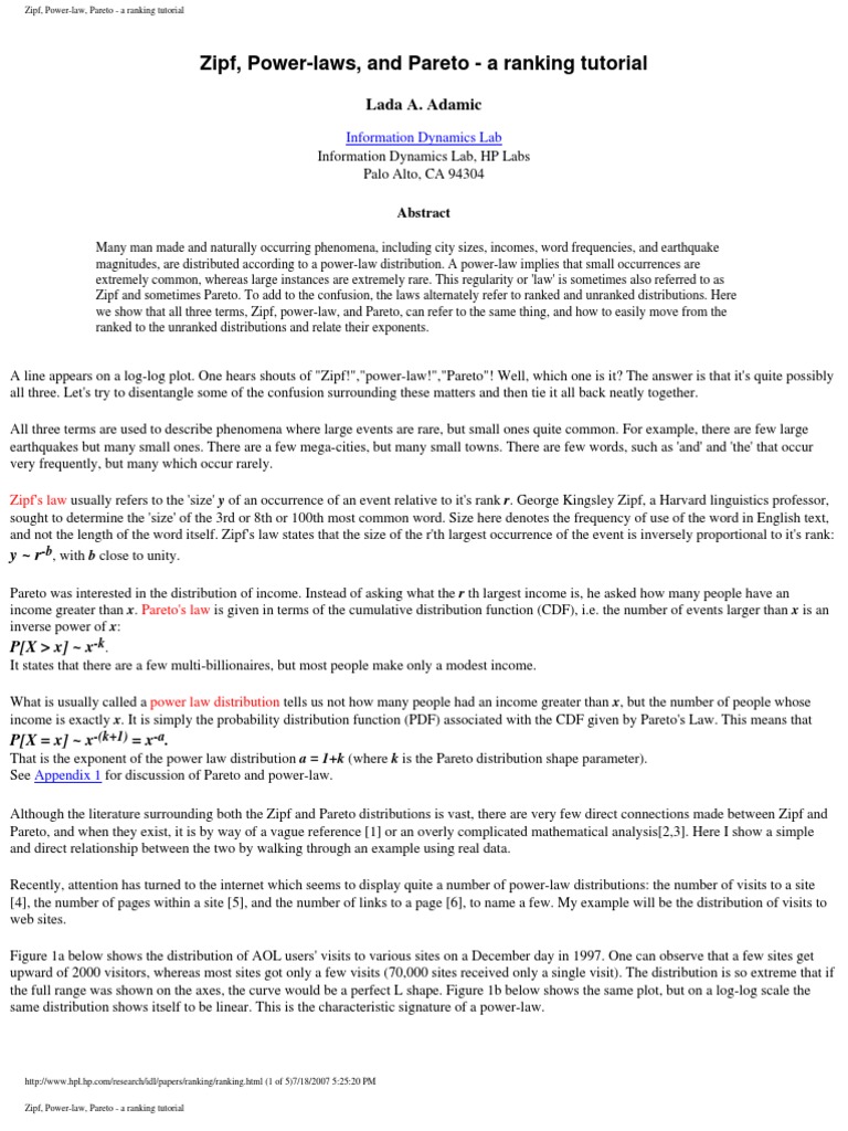 Zipf, Law Pareto - A Ranking Tutorial | PDF | Power Law | Probability ...