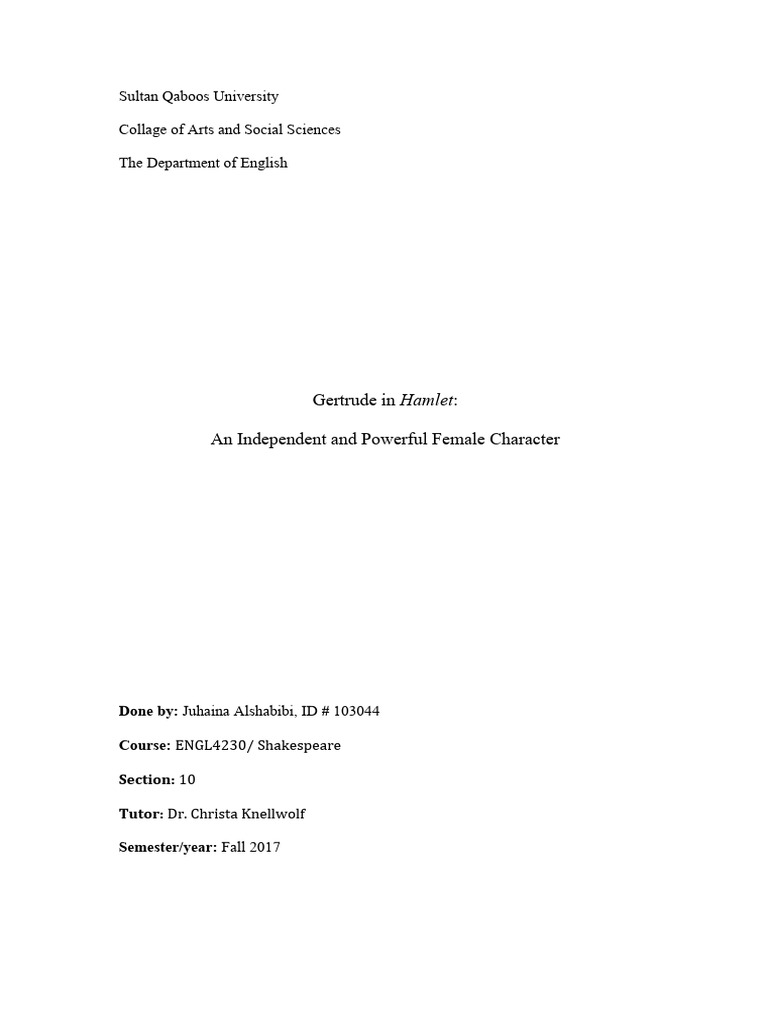 Gertrude in Hamlet: An Independent and Powerful Female Character | PDF ...