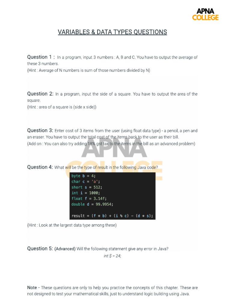 2.datatype and Variable | PDF 2.datatype and Variable | PDF