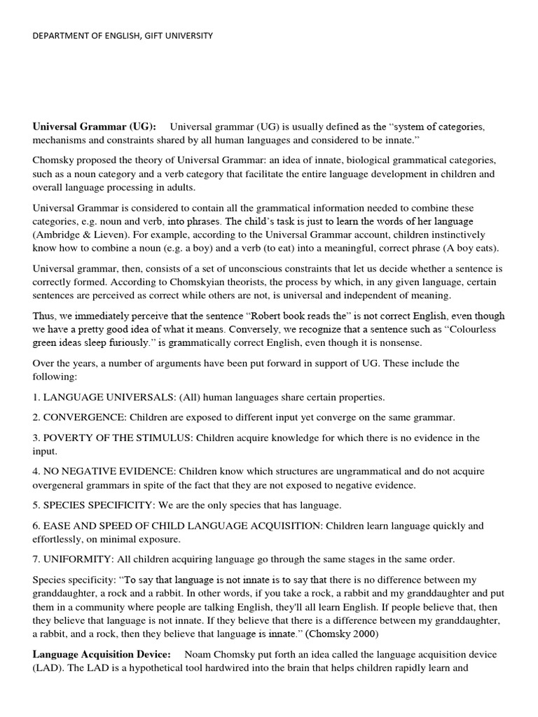 Ug & Lad | PDF | Language Acquisition | Grammar