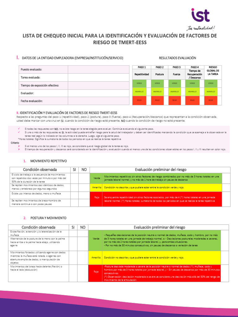 A. Lista de Chequeo Inicial TMERT | Descargar gratis PDF | Mano ...