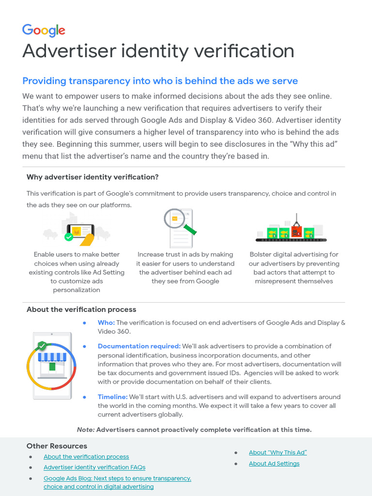 Google Advertising Identity Verification | PDF | Advertising | Online ...