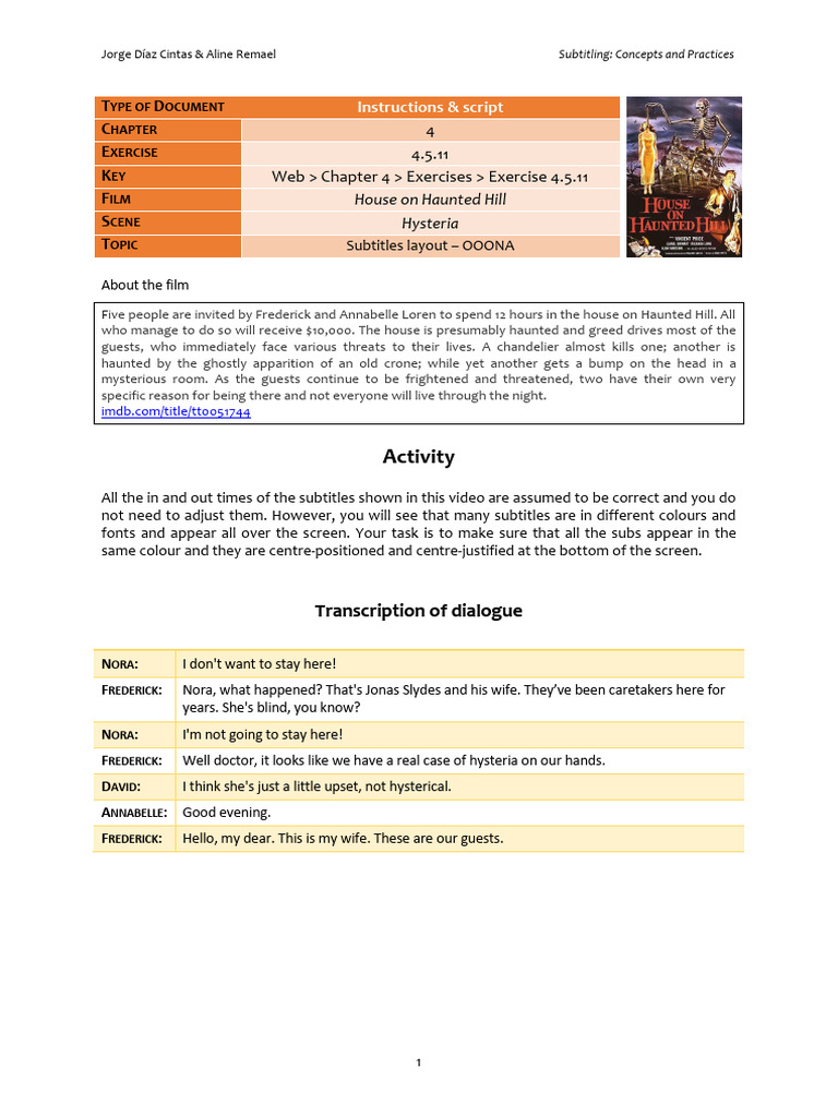 HouseHauntedHill Hysteria Instructions - Script | PDF HouseHauntedHill Hysteria Instructions - Script | PDF