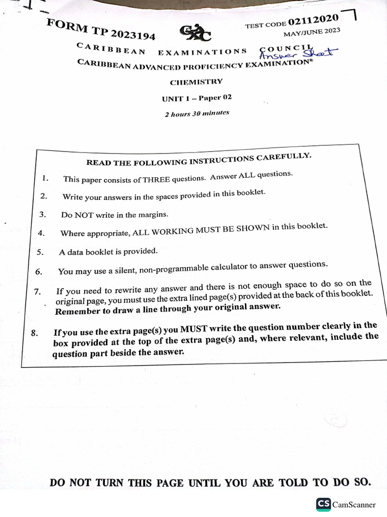CAPE Chemistry 2023 Unit 1 Paper 2 | PDF