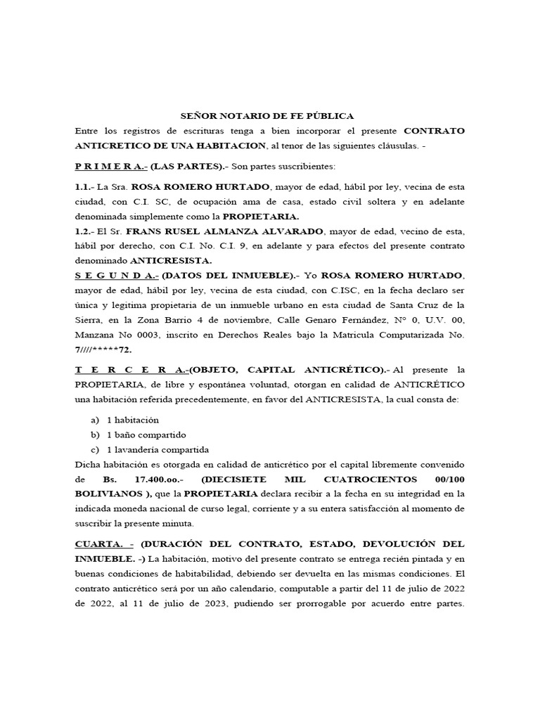 Contrato de Anticretico | PDF