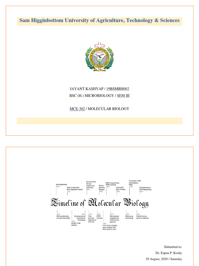 Timeline of Molecular Biology (Kashyap-Jayant, SHUATS) | PDF | Dna ...
