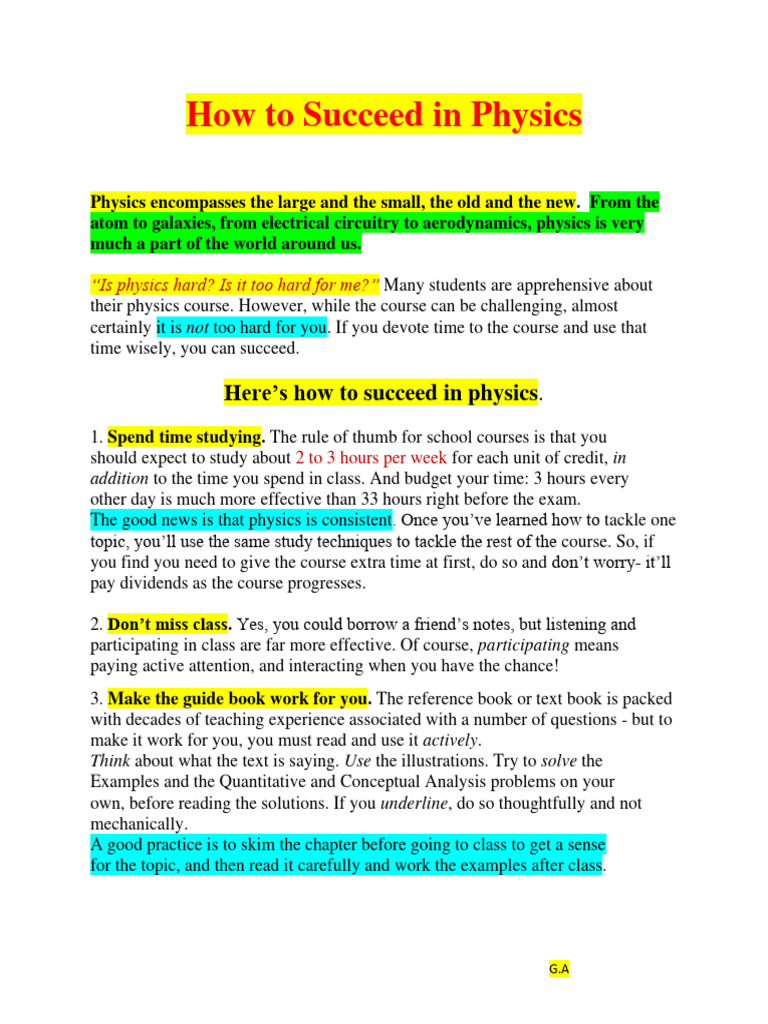 Tips for Succeeding in Physics | PDF | Physics | Mathematics