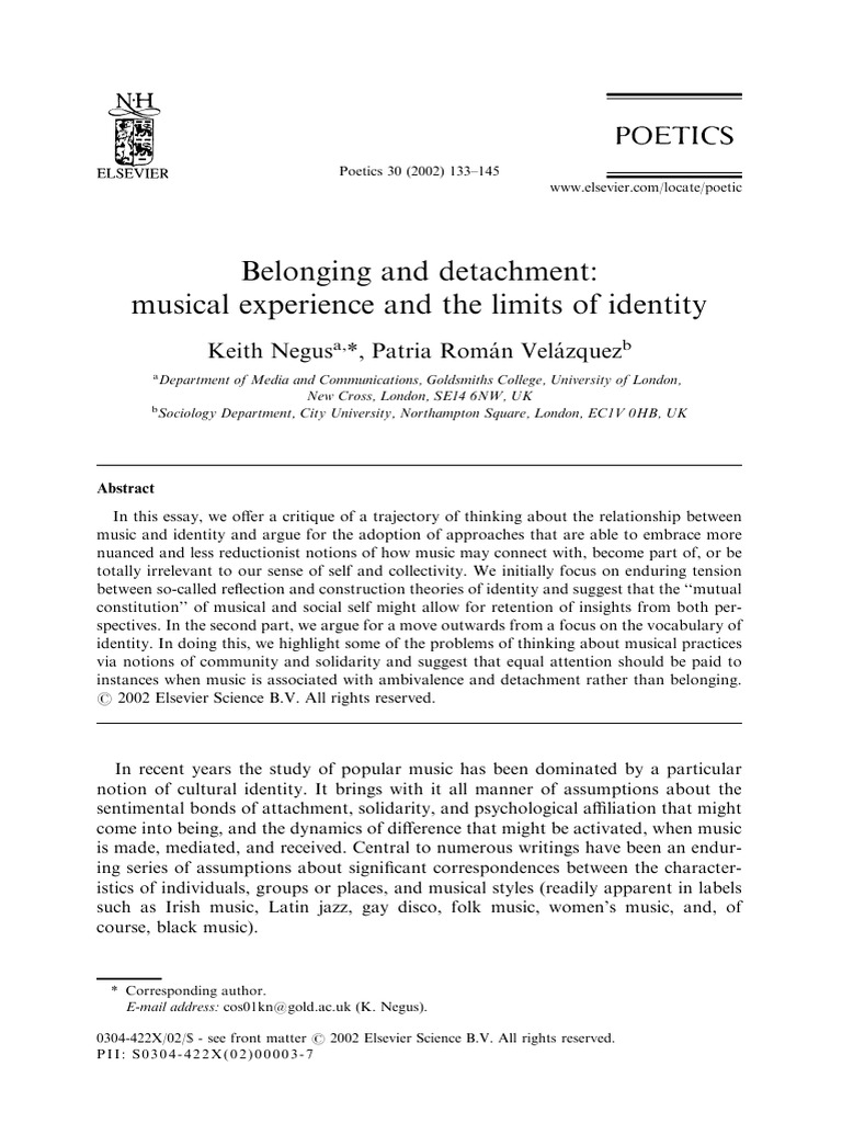 Belonging and Detachment | PDF | Identity (Social Science) | Experience