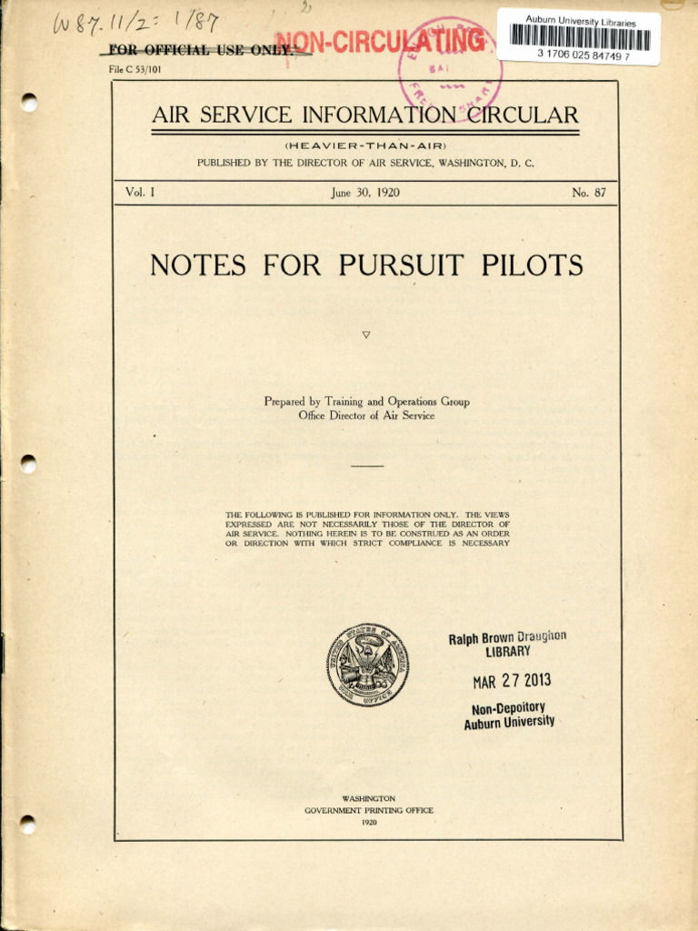 №87. Notes for Pursuit Pilots (30 June 1920) | PDF | Aircraft | Aerospace