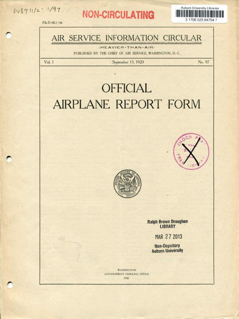 Official Airplane Report Form (15 September 1920) | PDF | Aerospace ...