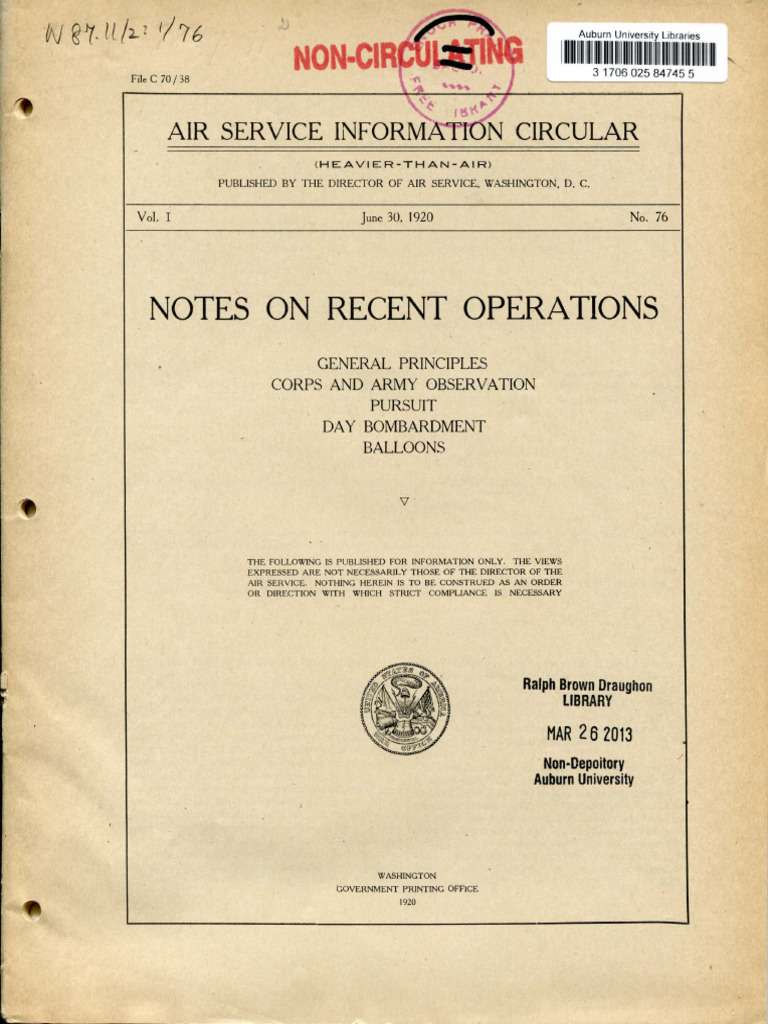 Air Service Operations Manual 1920 | PDF | Corps | Squadron (Aviation)