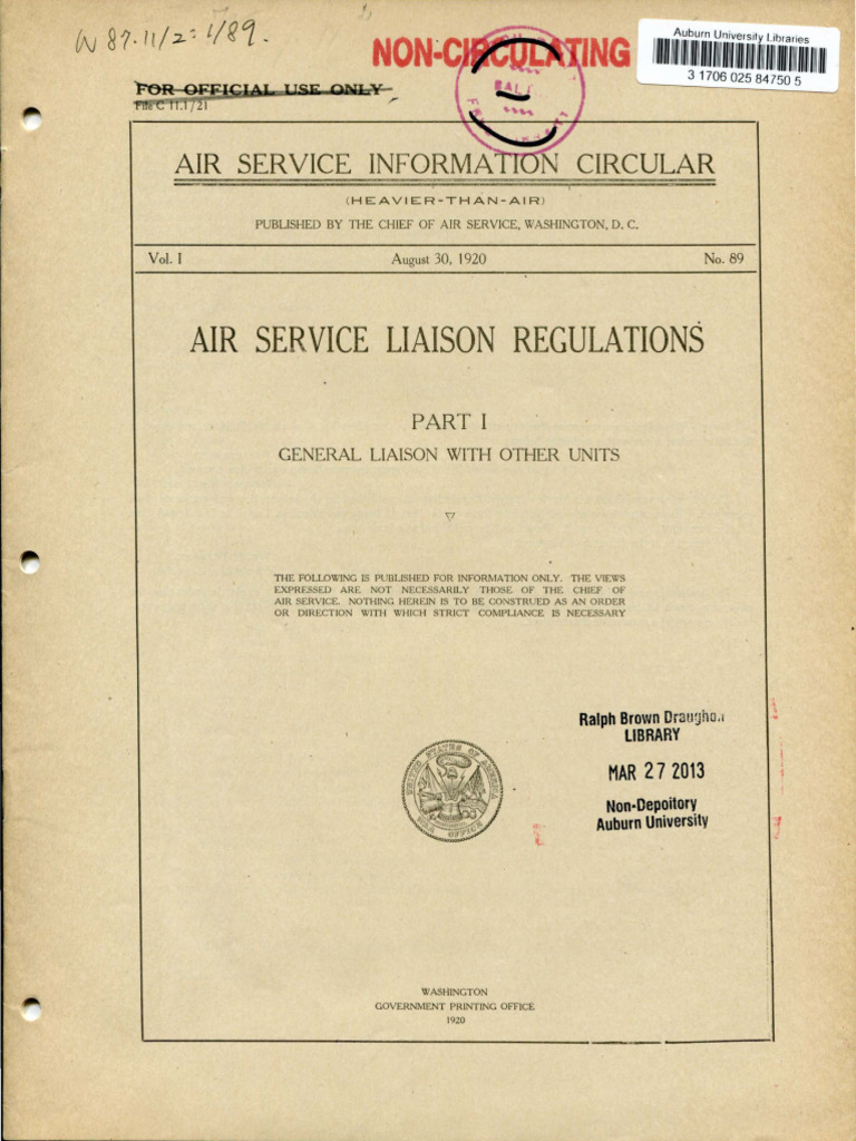Air Service Liaison Regulations. Part I. General Liaison With Other ...