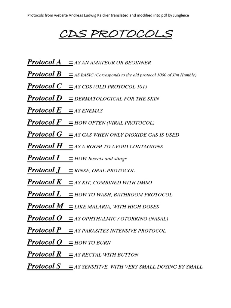 Cds Protocols Kalcker Pdf Dose Biochemistry Chemistry