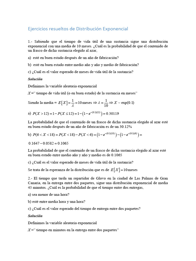 Ejercicios Resueltos de Distribución Exponencial | PDF | Teoría de ...