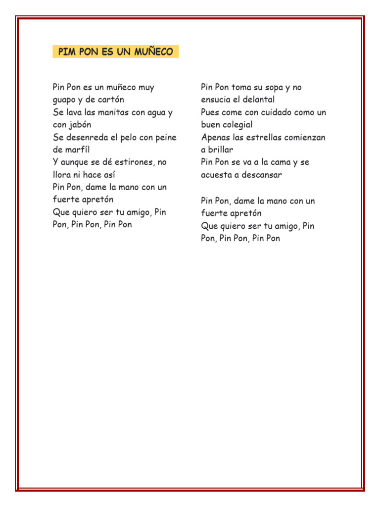 Pin Pon Es Un Muñeco Muy Guapo y de Cartón | Descargar gratis PDF ...