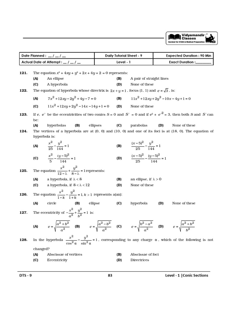 Conic - Level - 1 - DTS - 9 | Download Free PDF | Classical Geometry | Euclidean Plane Geometry