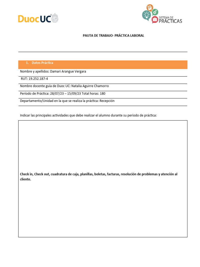 Pauta de Trabajo Docente Práctica Laboral | PDF | Evaluación | Enseñando