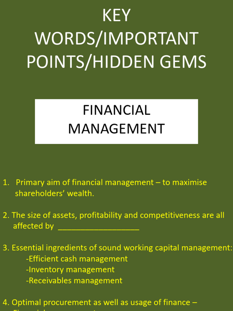 Key Concepts in Financial Management | PDF | Capital Structure | Cost ...