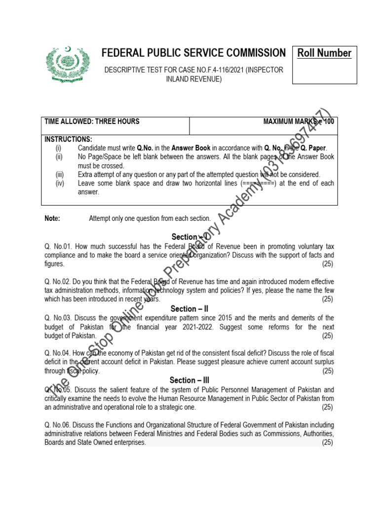 Inspector IR Descriptive Exam Moct Test | PDF | Equity (Finance ...