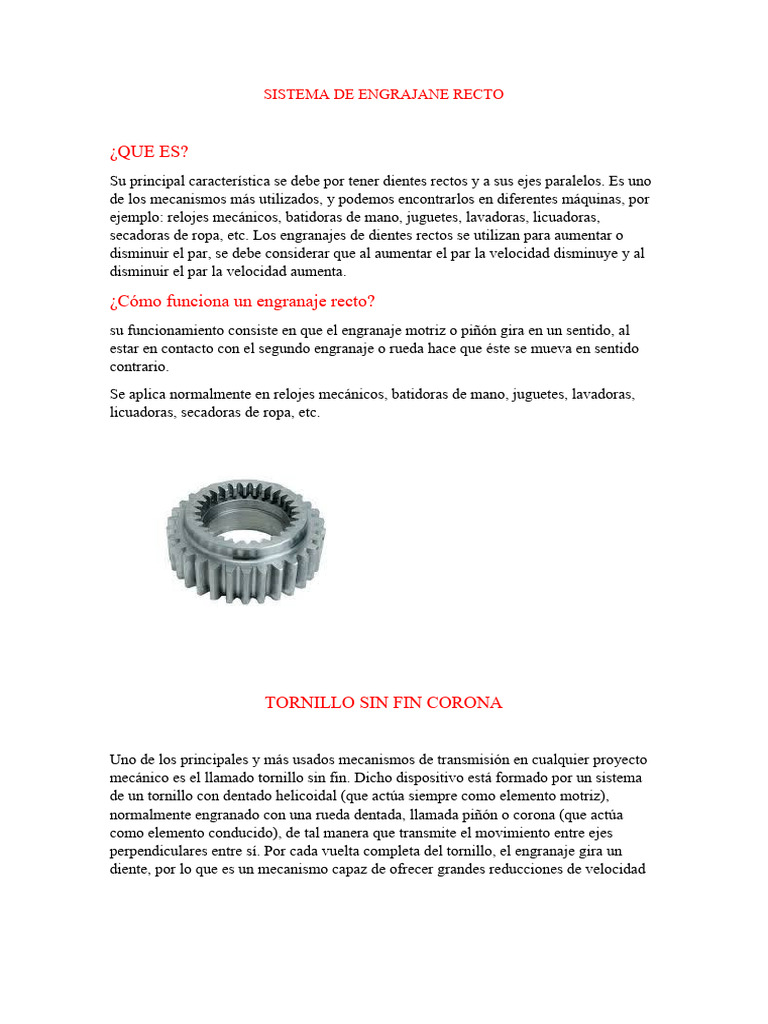 Tipos de Engranaje. | PDF | Engranaje | Máquinas